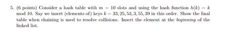 Solved 6 Points Consider A Hash Table With M10 Slots And