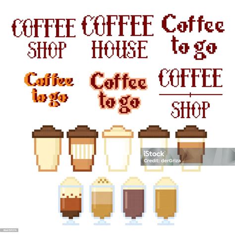 커피 아이콘 세트입니다 Pixelart입니다 구식 컴퓨터 그래픽 스타일입니다 8 비트 비디오 게임 비디오 게임에 대한 스톡 벡터 아트 및 기타 이미지 Istock