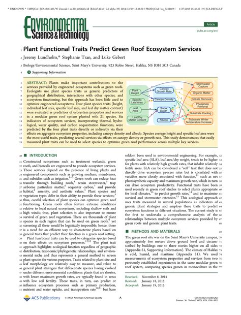 Pdf Plant Functional Traits Predict Green Roof Ecosystem Services