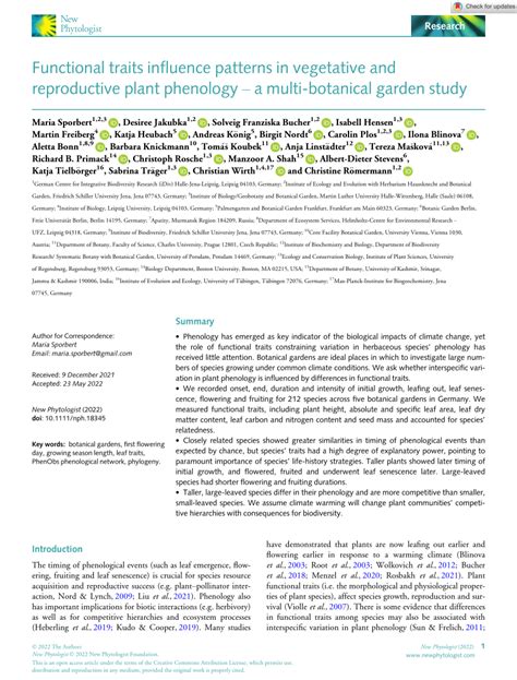 Pdf Functional Traits Influence Patterns In Vegetative And