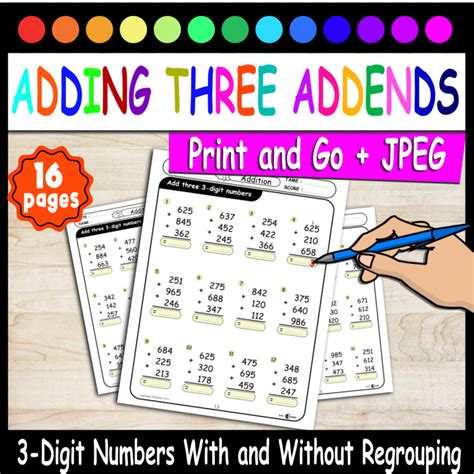 Worksheets On Adding Three Addends Adding 3 Digit Numbers With And