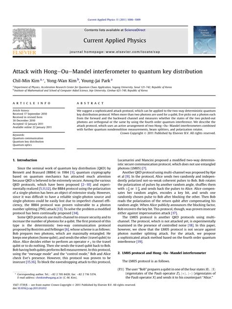 Pdf Attack With Hongoumandel Interferometer To Quantum Key Distribution