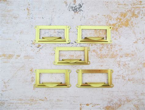 Five Babe Vintage Brass File Drawer Label Holders Etsy
