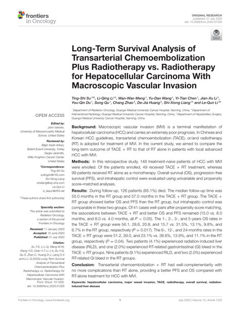 Pdf Long Term Survival Analysis Of Transarterial Chemoembolization Plus Radiotherapy Vs