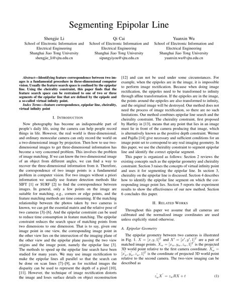 Pdf Segmenting Epipolar Line