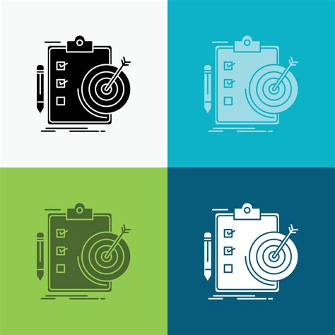 Goals Report Analytics Target Achievement Icon Over Various Background Glyph Style Design