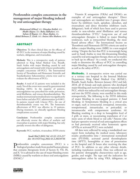 Pdf Prothrombin Complex Concentrate In The Management Of Major Bleeding Induced By Oral