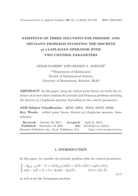 Pdf Existence Of Three Solutions For Periodic And Neumann Problems Involving The Discrete P