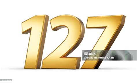 3d 번호 127 백이십칠 1 골드 텍스트 반사 3d 일러스트 레이 션과 흰색 배경에 고립 0명에 대한 스톡 사진 및 기타 이미지 0명 3차원 형태 가격 Istock