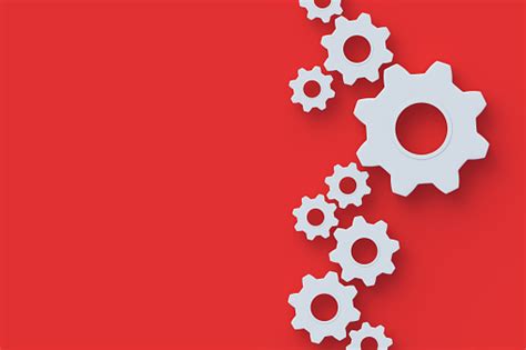 빨간색 배경에 많은 기어가 있습니다 공학 기술 메커니즘 개발 산업 발전 아이디어 개념 사업 협력 팀워크와 의사 소통 상단 보기 공간을 복사합니다 3d 렌더링 3차원 형태에