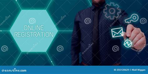 Sign Displaying Online Registration Word Written On Process To Subscribe To Join An Event Club