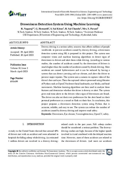 pdf drowsiness detection system using machine learning
