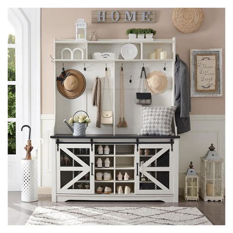 Amizoy 20 Shoe Cubbies And 12 Coat Hooks Wide Hall Tree With Shoe Storage