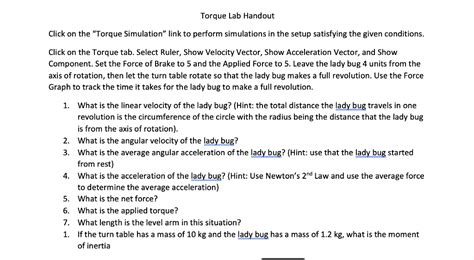 Solved Torque Lab Handout Click On The Torque Simulation Chegg Com