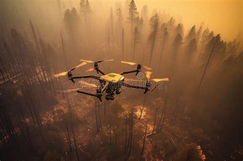 Drone Monitoring A Wildfire In A Forest Stock Illustration Illustration Of Surveillance