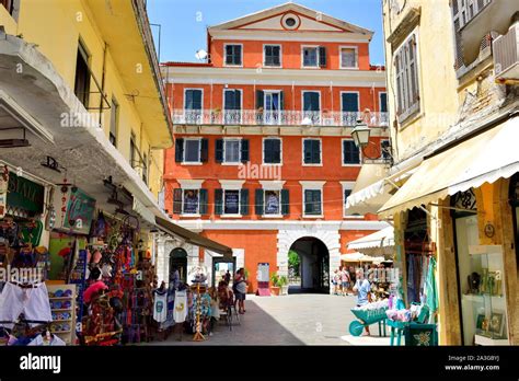 Colourful Street Scenecorfu Old Townkerkyrakerkiragreeceionian
