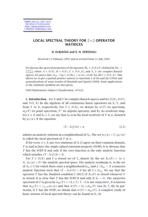 Pdf Local Spectral Theory For 2ÃƒÂ—2 Operator Matrices