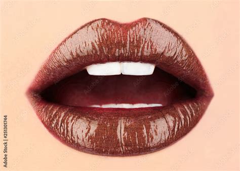 Dark Brown Sexy Lips Lip Care And Beauty Close Up Of Sexy Plump Soft Lips With Dark Brown