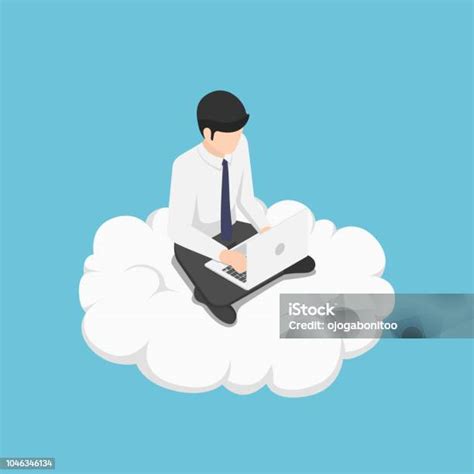 아이소메트릭 사업가 구름에 앉아있는 동안 노트북에서 일 3차원 형태에 대한 스톡 벡터 아트 및 기타 이미지 3차원 형태 개념 고용과 노동 Istock
