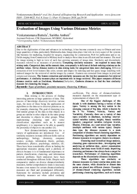 Pdf Evaluation Of Images Using Various Distance Metrics