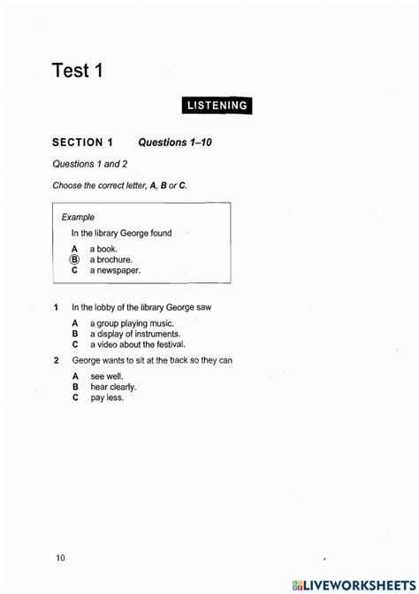 B8 Test 1 Listening Online Exercise For Live Worksheets