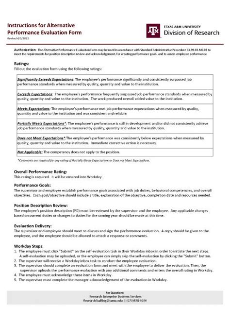 Alternative Performance Evaluation Form