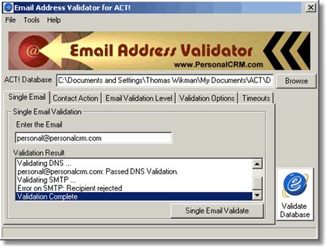 email address validator for act