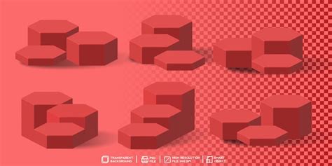 제품 배경 3d 렌더링을 위한 육각형 디스플레이 빨간색 연단 세트 프리미엄 Psd 파일