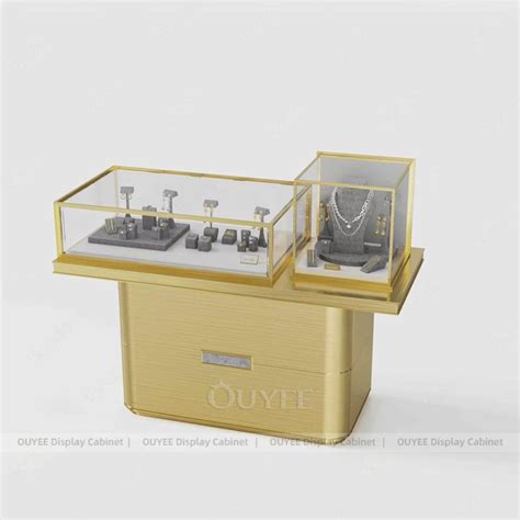 Gold Jewelry Display Counter Dual Glass Jewelry Showcase Tops