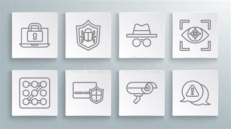 Set Line Graphic Password Protection System Bug Credit Card With Shield Security Camera