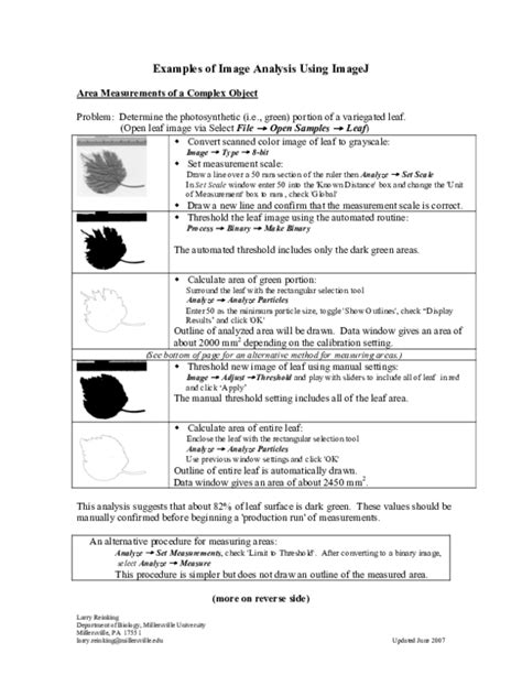 Pdf Examples Of Image Analysis Using Imagej Area Measurements Of A