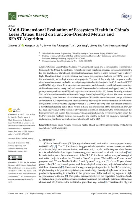 pdf multi dimensional evaluation of ecosystem health in china s loess plateau based on