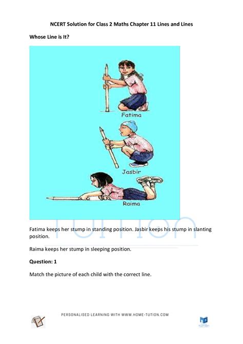 Ncert Solutions For Class 2 Maths Chapter 11 Lines And Lines Home Tution