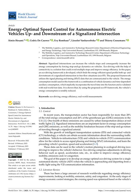Pdf Energy Optimal Speed Control For Autonomous Electric Vehicles Up