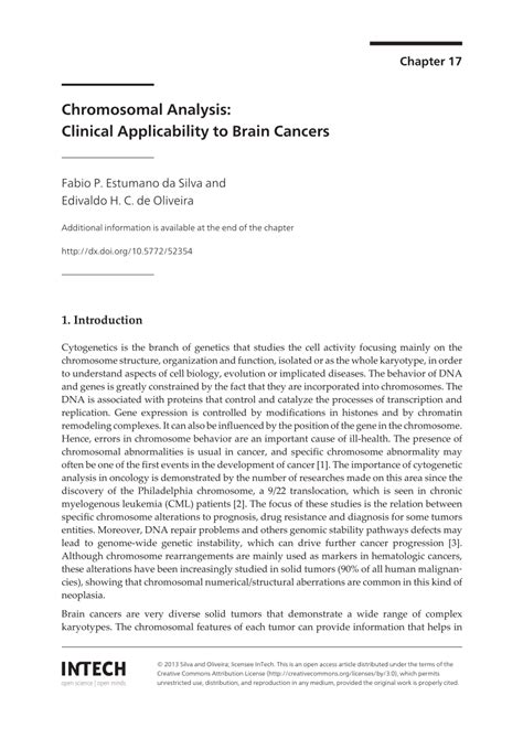 Pdf Chromosomal Analysis Clinical Applicability To Brain Cancers