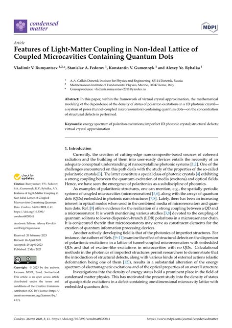 Pdf Features Of Light Matter Coupling In Non Ideal Lattice Of Coupled Microcavities Containing