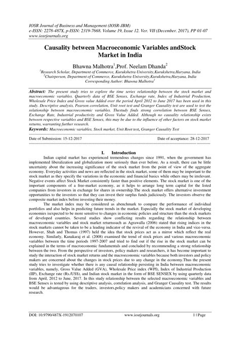Pdf Causality Between Macroeconomic Variables And Stock Market In India