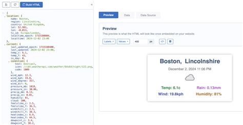 convert json api to html api widgets