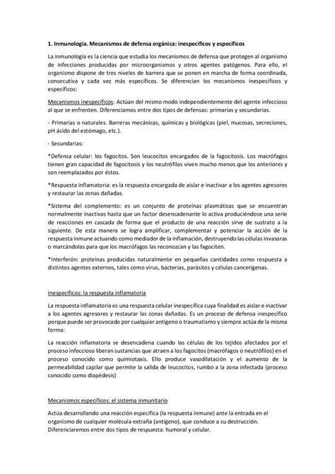 Inmunología Segundo Bachillerato Docsity