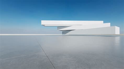 빈 콘크리트 바닥 자동차 프리젠 테이션 배경과 추상적 인 현대 건축의 3d 렌더링 0명에 대한 스톡 사진 및 기타 이미지 0명 3차원 형태 건물 정면 Istock