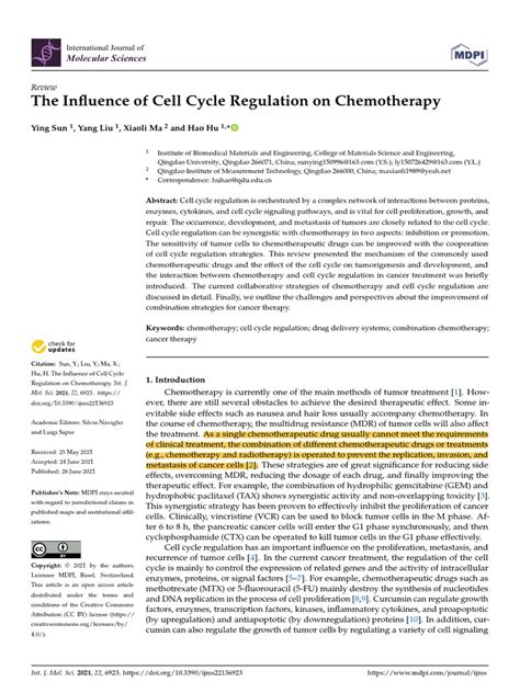 The Influence Of Cell Cycle Regulation On Chemotherapy Pdf