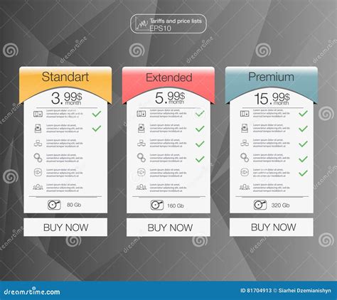 Three Tariffs Banners Web Pricing Table Vector Design For Web App Price List Business Tariff