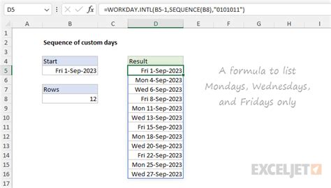 Sequence Of Custom Days Excel Formula Exceljet