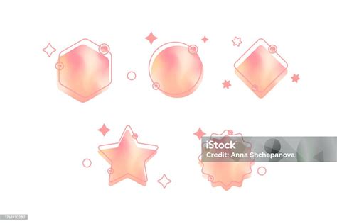 원 별 다각형 마름모 소셜 미디어용 반짝임이 있는 아치 간단한 장식 벡터 세트와 같은 귀여운 미적 분홍색 그라데이션 기하학적
