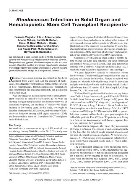 Pdf Rhodococcus Infection In Solid Organ And Hematopoietic Stem Cell