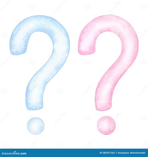 Question Mark Pink Blue Girl Babe Hand Drawn Watercolor Illustration Isolated On White