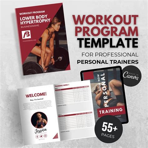 Customizable Workout Program Canva Template Personal Trainer Fitness
