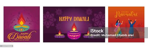 행복한 디왈리 축하 인사말 카드 전통적인 오일 램프와 패턴 인도의 Navratri Dussehra 축제 플랫 벡터 현대 일러스트 세트 Navratri에 대한 스톡 벡터 아트