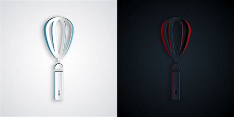 종이 컷 부엌 거품기 아이콘 회색과 검은 색 배경에 격리 조리 기구 계란 비터 칼 붙이 기호 음식 믹스 기호 종이 아트 스타일 벡터 3차원 형태에 대한 스톡 벡터 아트 및