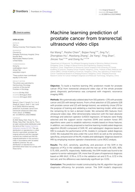 Pdf Machine Learning Prediction Of Prostate Cancer From Transrectal Ultrasound Video Clips